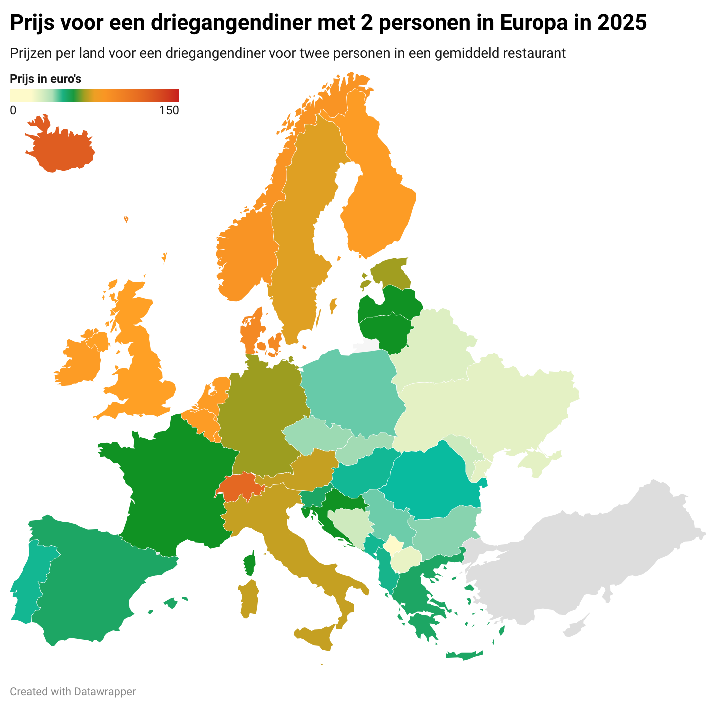 Dit kost een diner voor twee in Europa - De CaféKrant